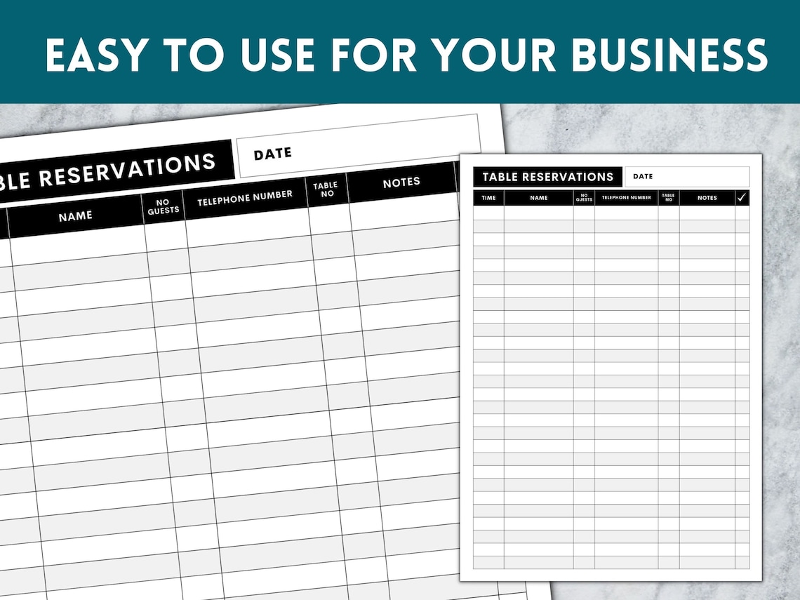 Printable Table Reservation List, Restaurant Table Reservation Form ...