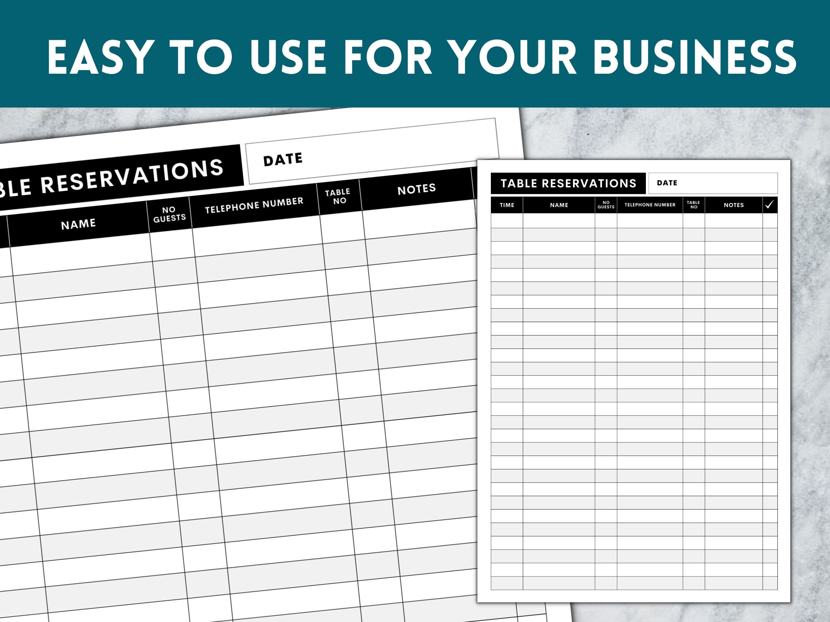Printable Table Reservation List, Restaurant Table Reservation Form ...