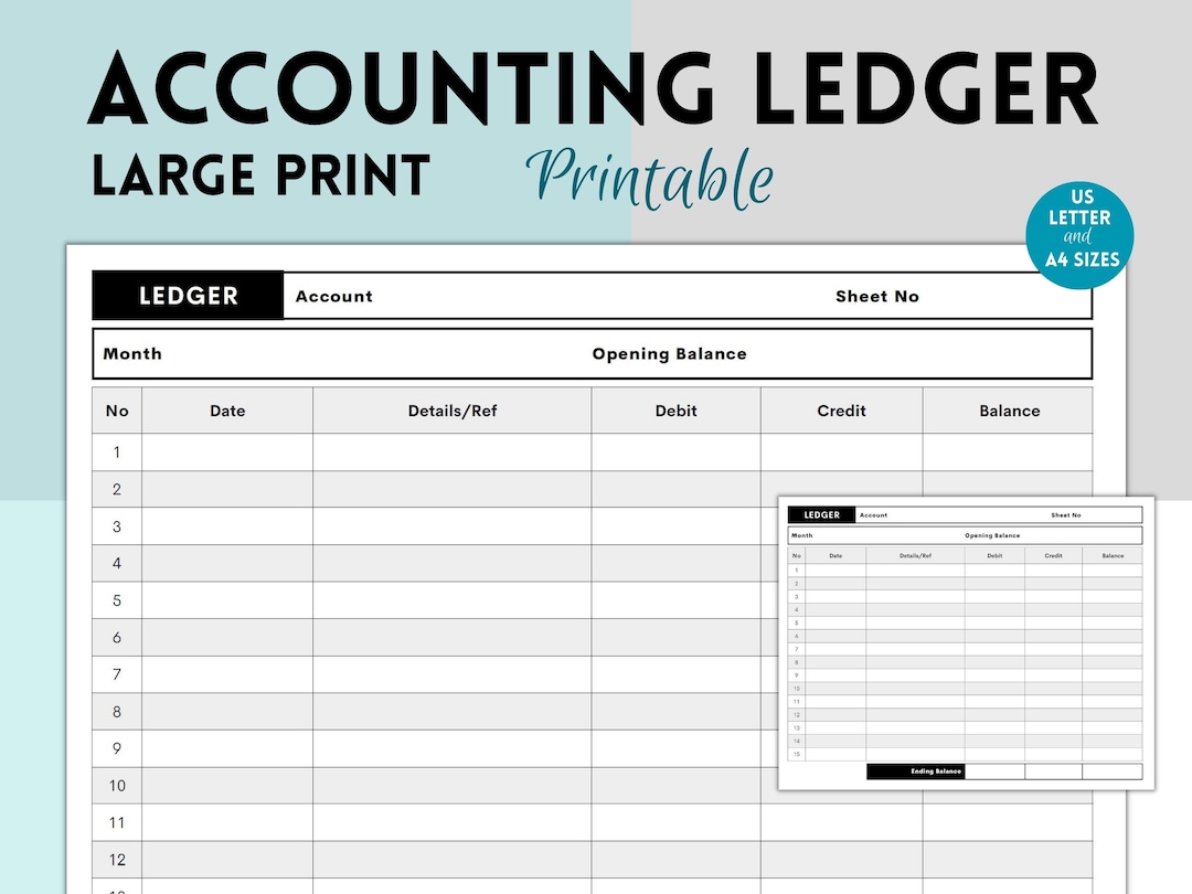 Large Print Accounting Ledger, Accounting Ledger, Printable Ledger ...