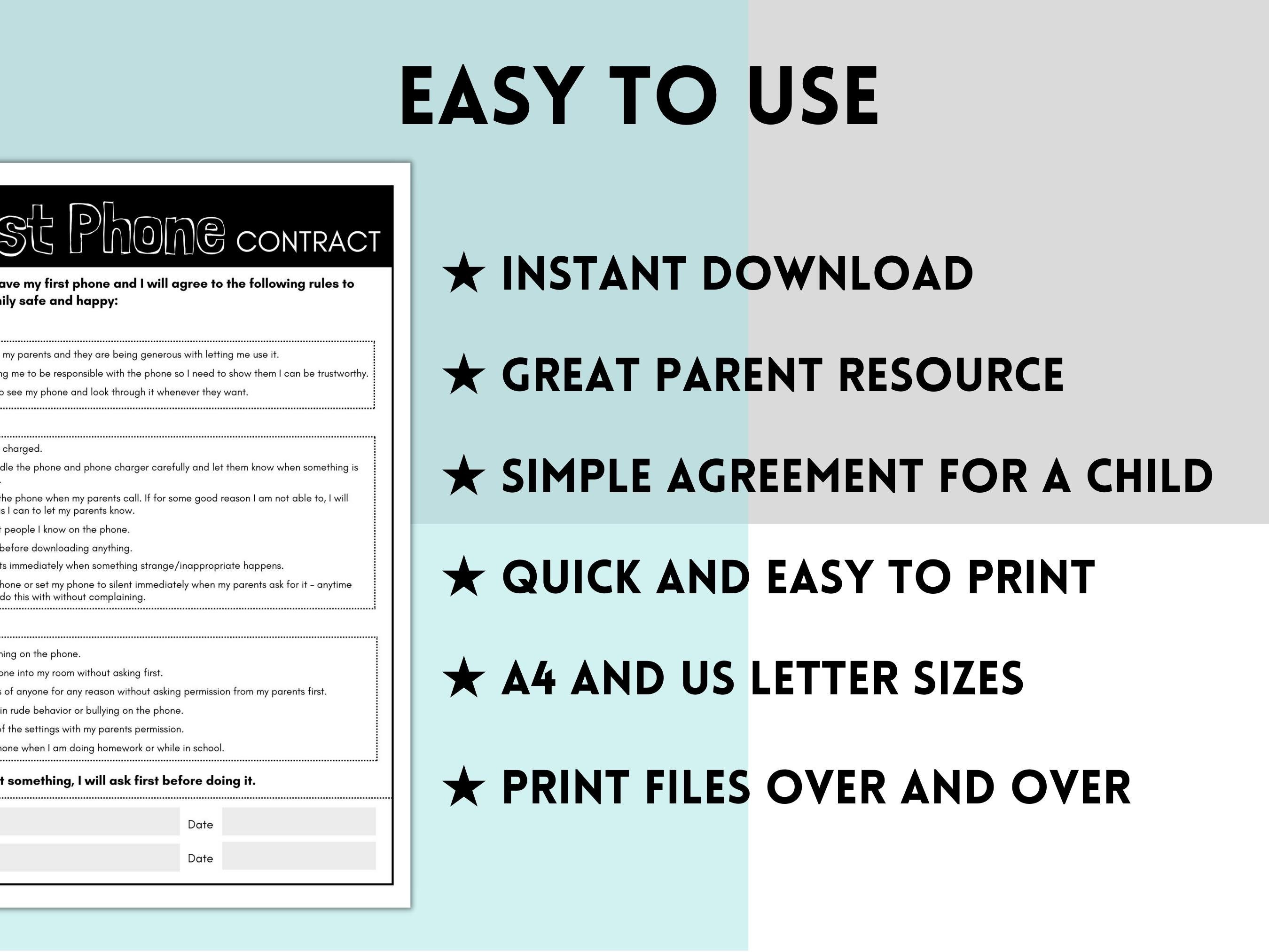 Cell Phone Contract for Child, Cell Phone Agreement, Phone Contract for ...