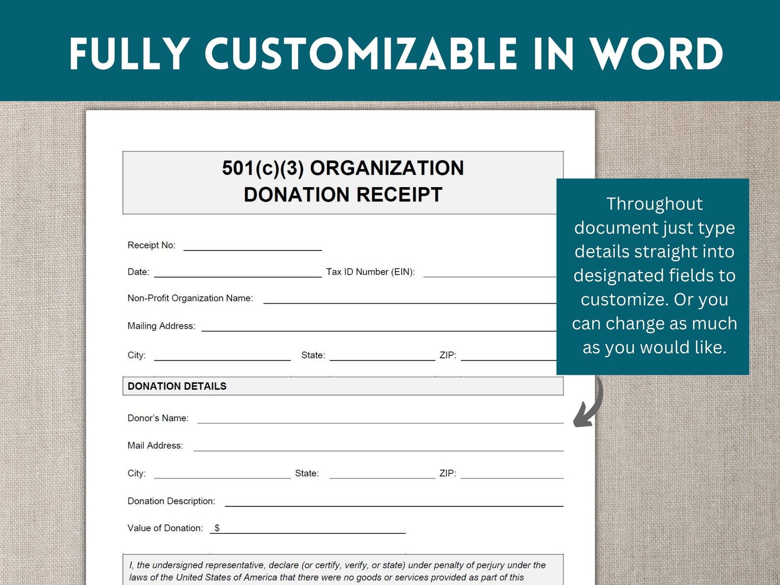 501(c)(3) Donation Receipt, 501(c)(3) Donation Receipt Template, 501(c ...