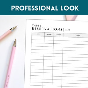 Printable Table Reservation List, Restaurant Table Reservation Form ...