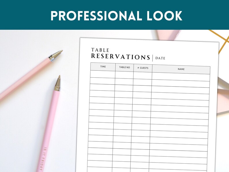 Printable Table Reservation List, Restaurant Table Reservation Form ...