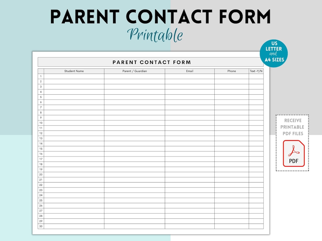 Parent Contact List Parent Contact Sheet Student Contact - Etsy