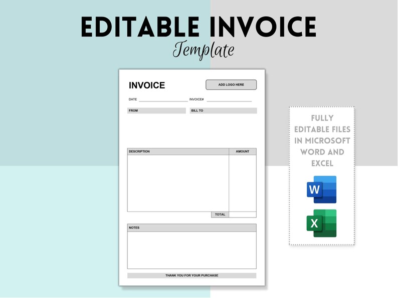 Invoice Template, Microsoft WORD and EXCEL, Modern and Professional ...