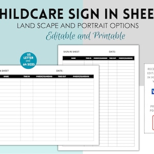 Editable Childcare Sign in Sheet. Daycare Sign In. Nursery Sign In ...