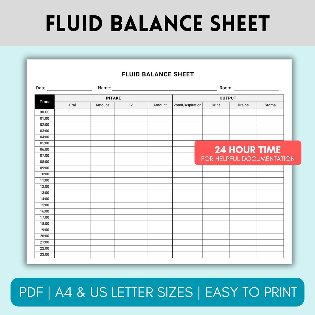 Fluid Balance Chart, Fluids Intake and Output Record, Intake and Output ...