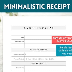 Simple Printable Rent Receipt and Rent Ledger, Cash Receipt, Rental ...