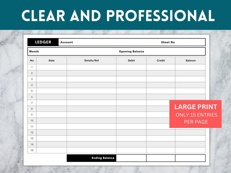 Large Print Accounting Ledger, Accounting Ledger, Printable Ledger ...