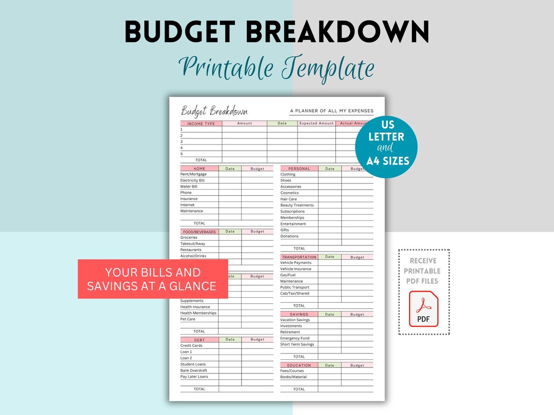 Budget Breakdown Planner Template, Financial Planning, Paycheck Budget ...