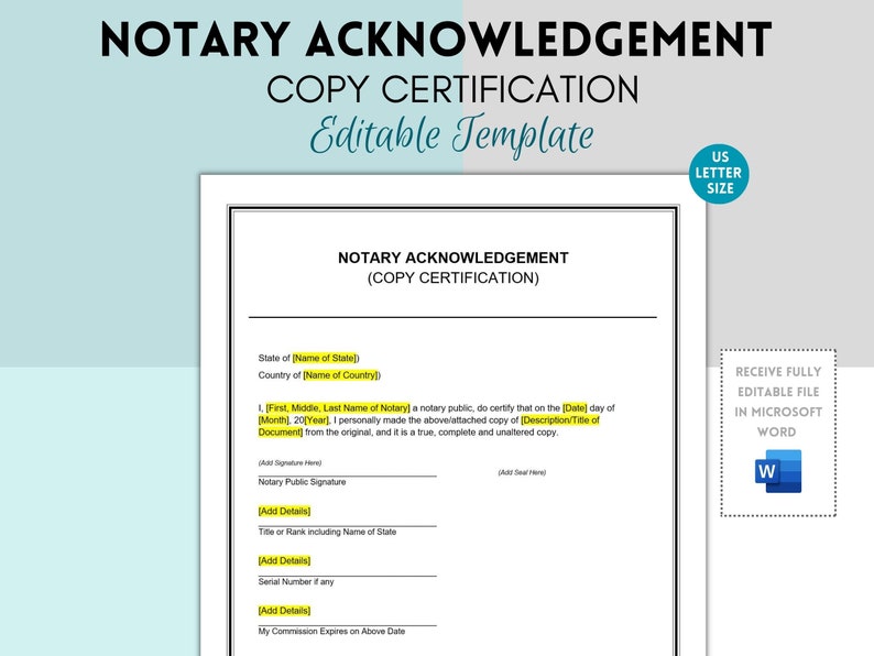 Certification Notary Acknowledgement Form, Notary Acknowledgement ...