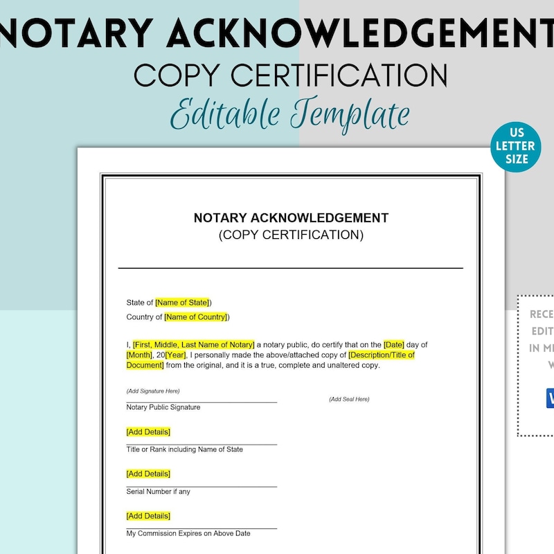 Simple Notary Acknowledgement - Etsy