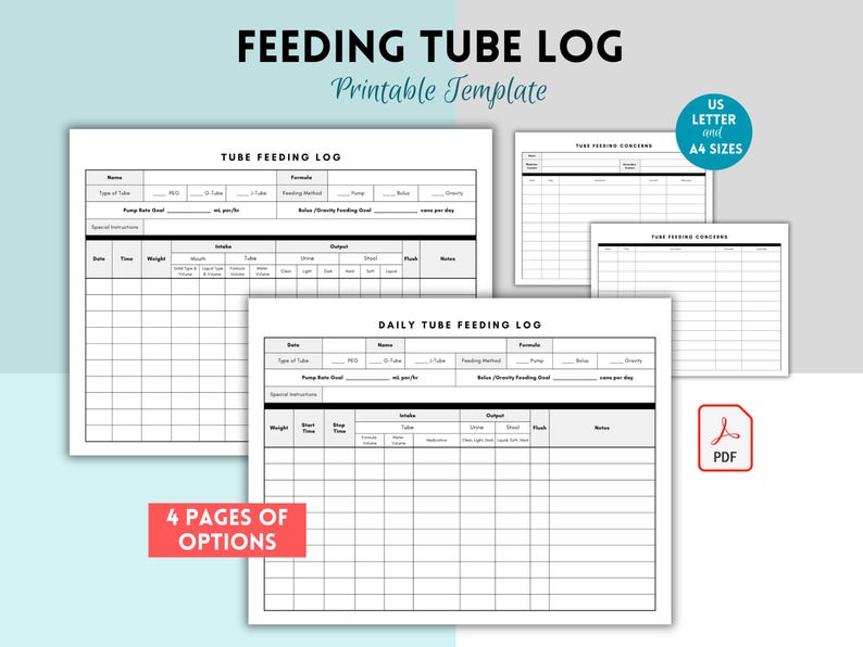 Tube Feeding Log Printable, Gtube Feeding Tracker, Feeding Journal ...