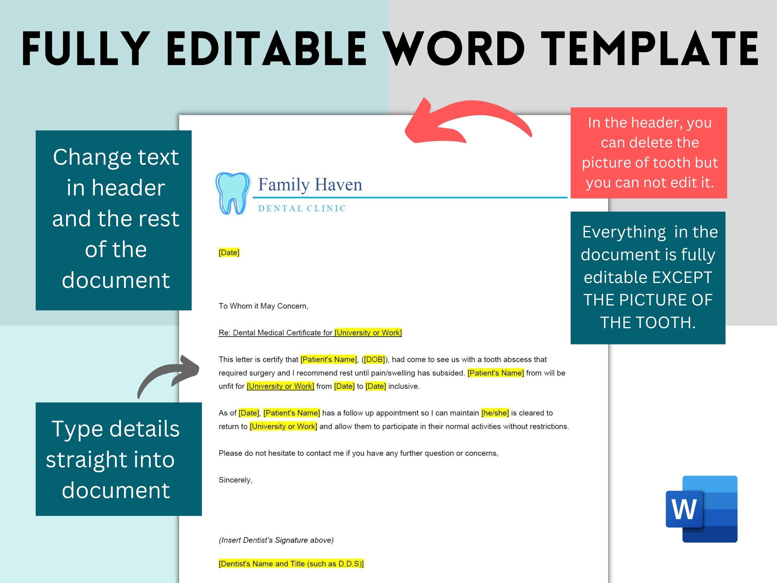 Dentist Note, Dental Letter, Dentist Excuse, Doctor's Surgery Note ...