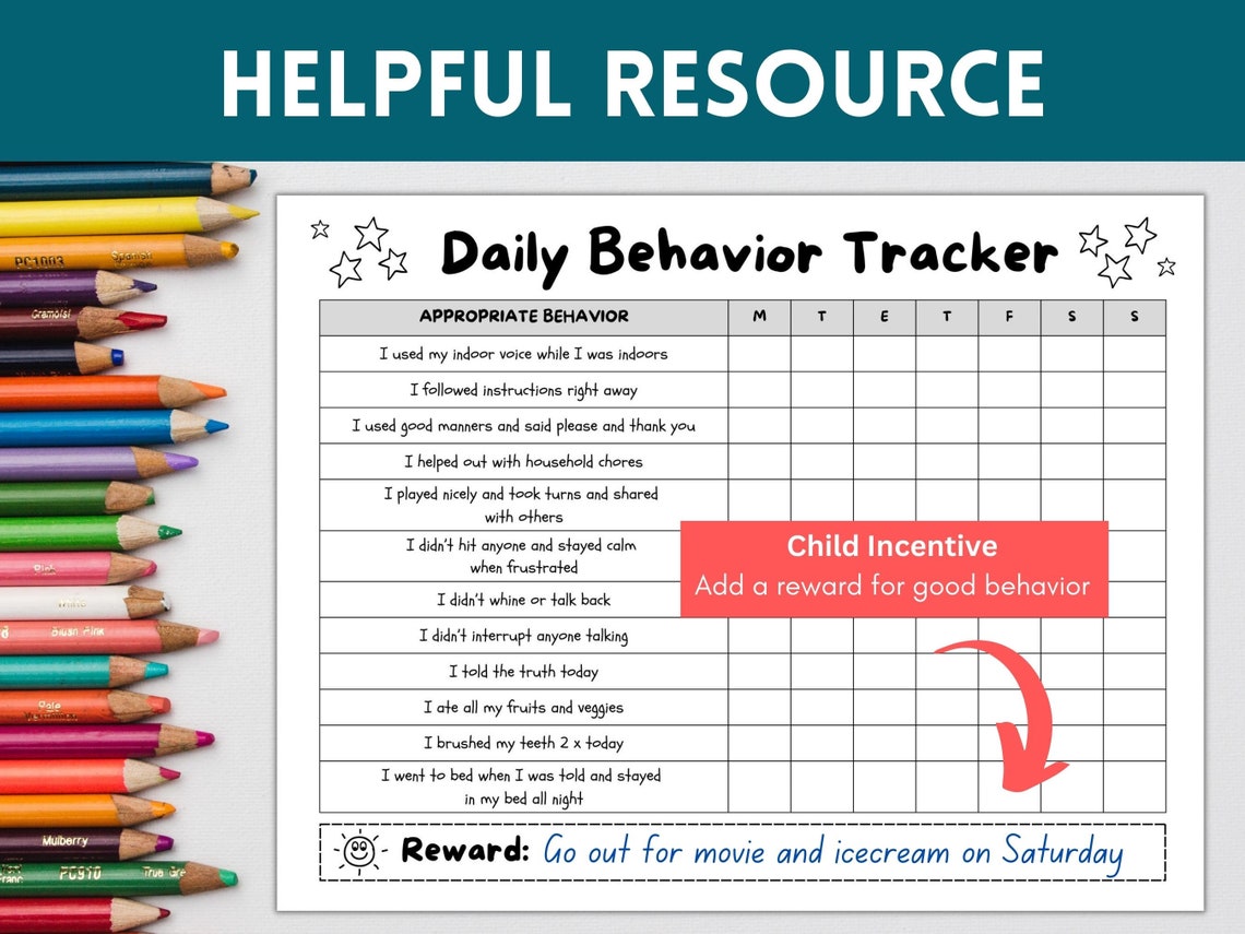 Daily Behavior Chart for Kids Printable, Good Behavior Tracking ...