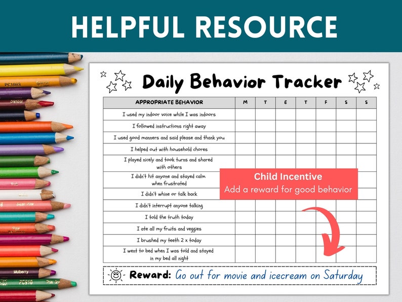 Daily Behavior Chart for Kids Printable, Good Behavior Tracking ...