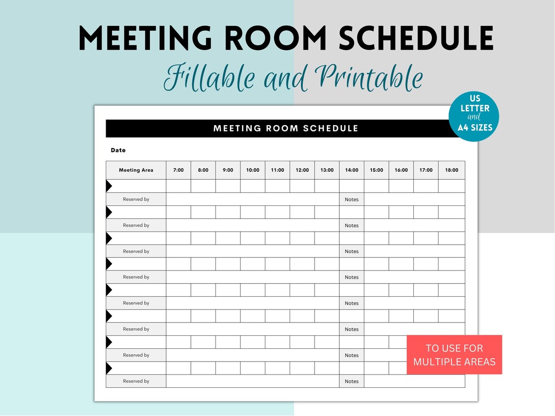 Meeting Room Schedule, Room Reservation Template, Conference Room ...