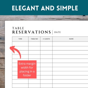 Printable Table Reservation List, Restaurant Table Reservation Form ...