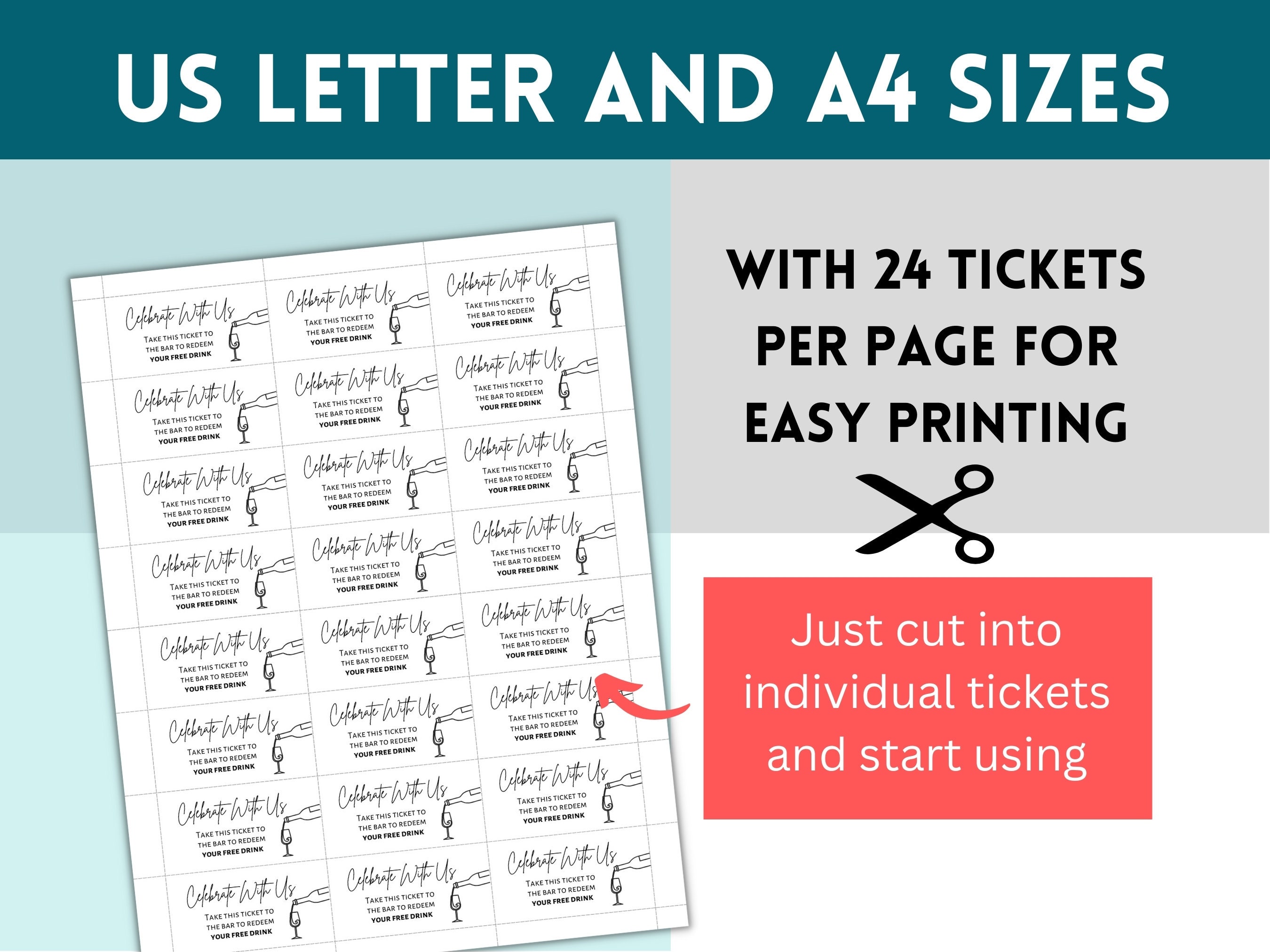 Drink Tickets, Printable Party Drink Voucher Template, Wedding Party ...