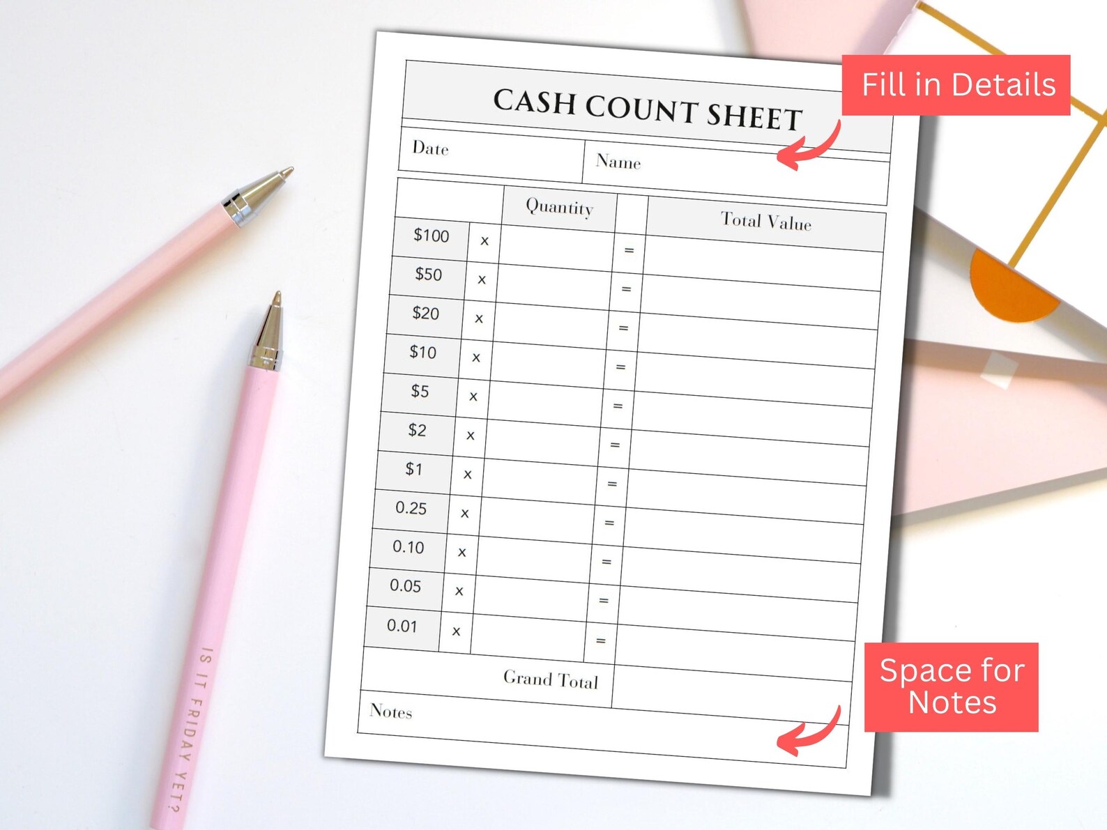 Cash Breakdown, Count Sheet, Cash Breakdown Slip PDF, Cash Withdrawal ...