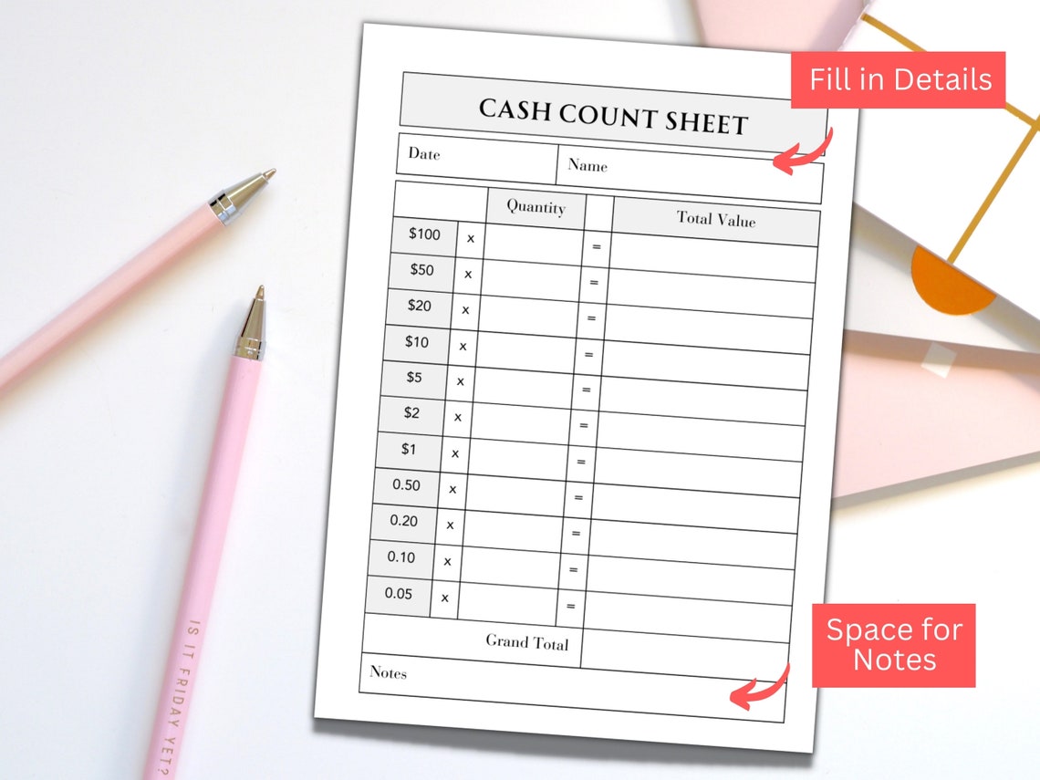 Australian Cash Breakdown, A4 Count Sheet, Cash Breakdown Slip PDF ...