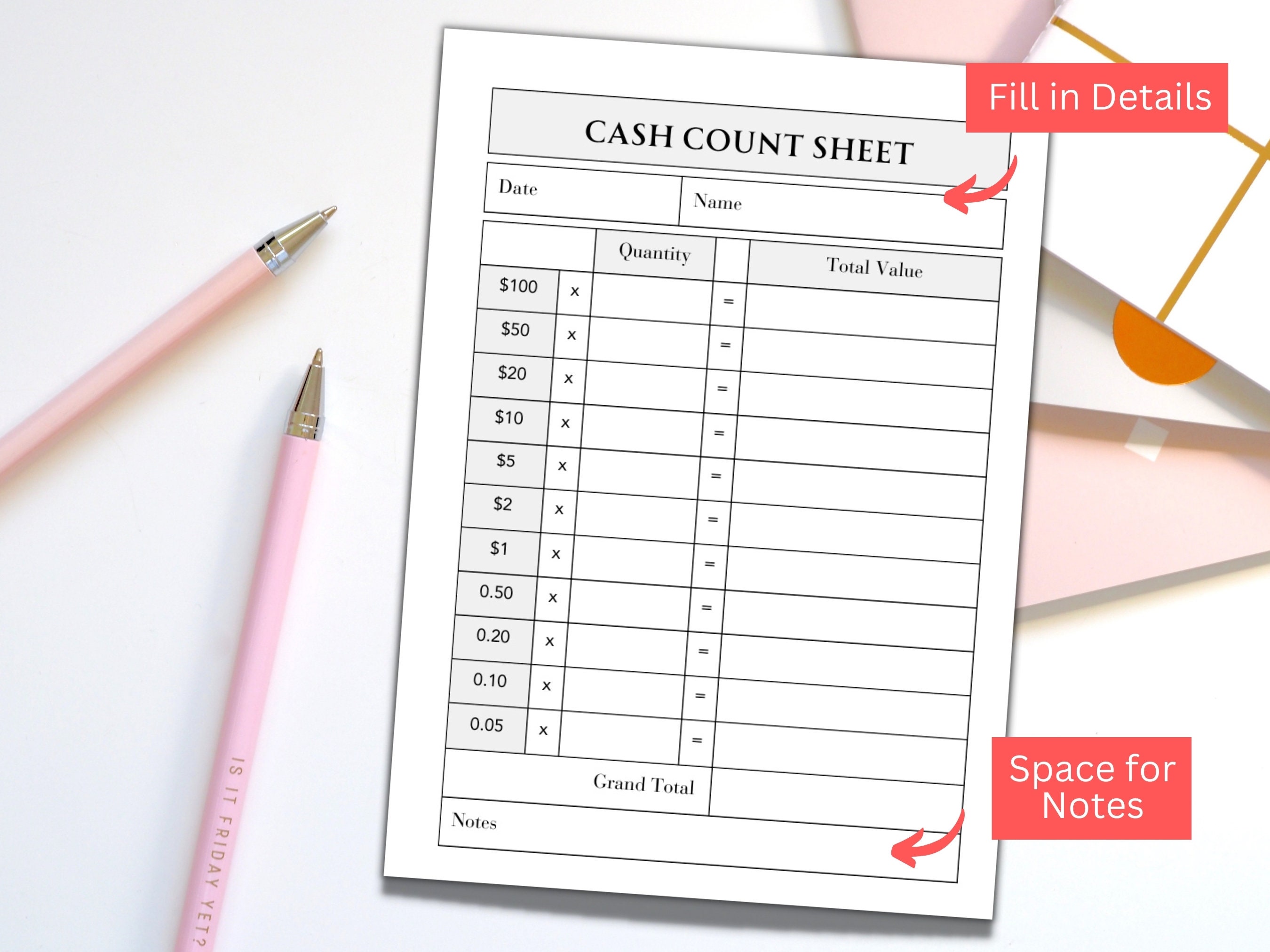 Australian Cash Breakdown, A4 Count Sheet, Cash Breakdown Slip PDF ...