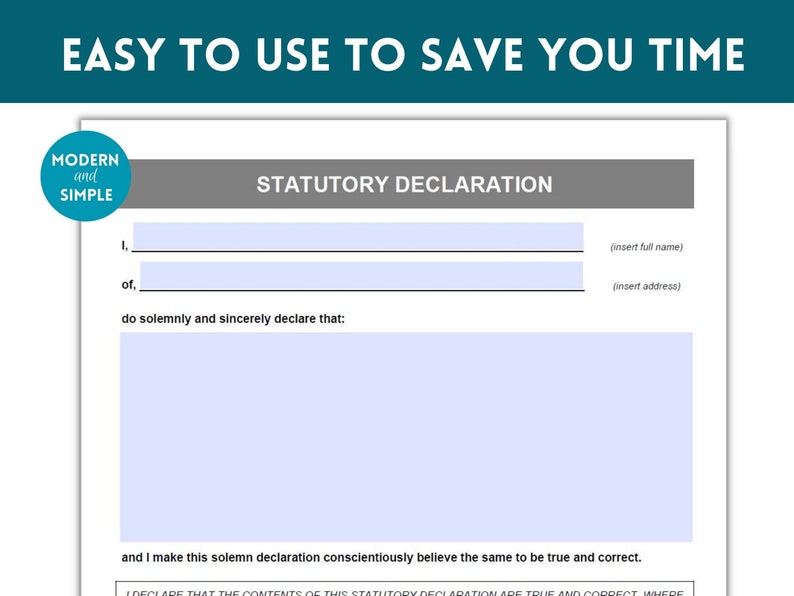 Statutory Declaration, Statutory Declaration Form, Statutory ...