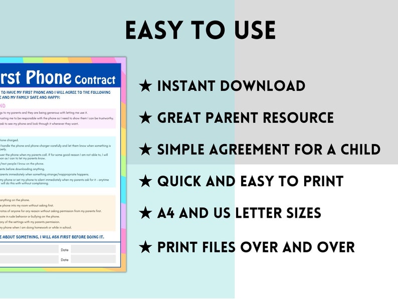 Cell Phone Contract for Child, Cell Phone Agreement, Phone Contract for ...