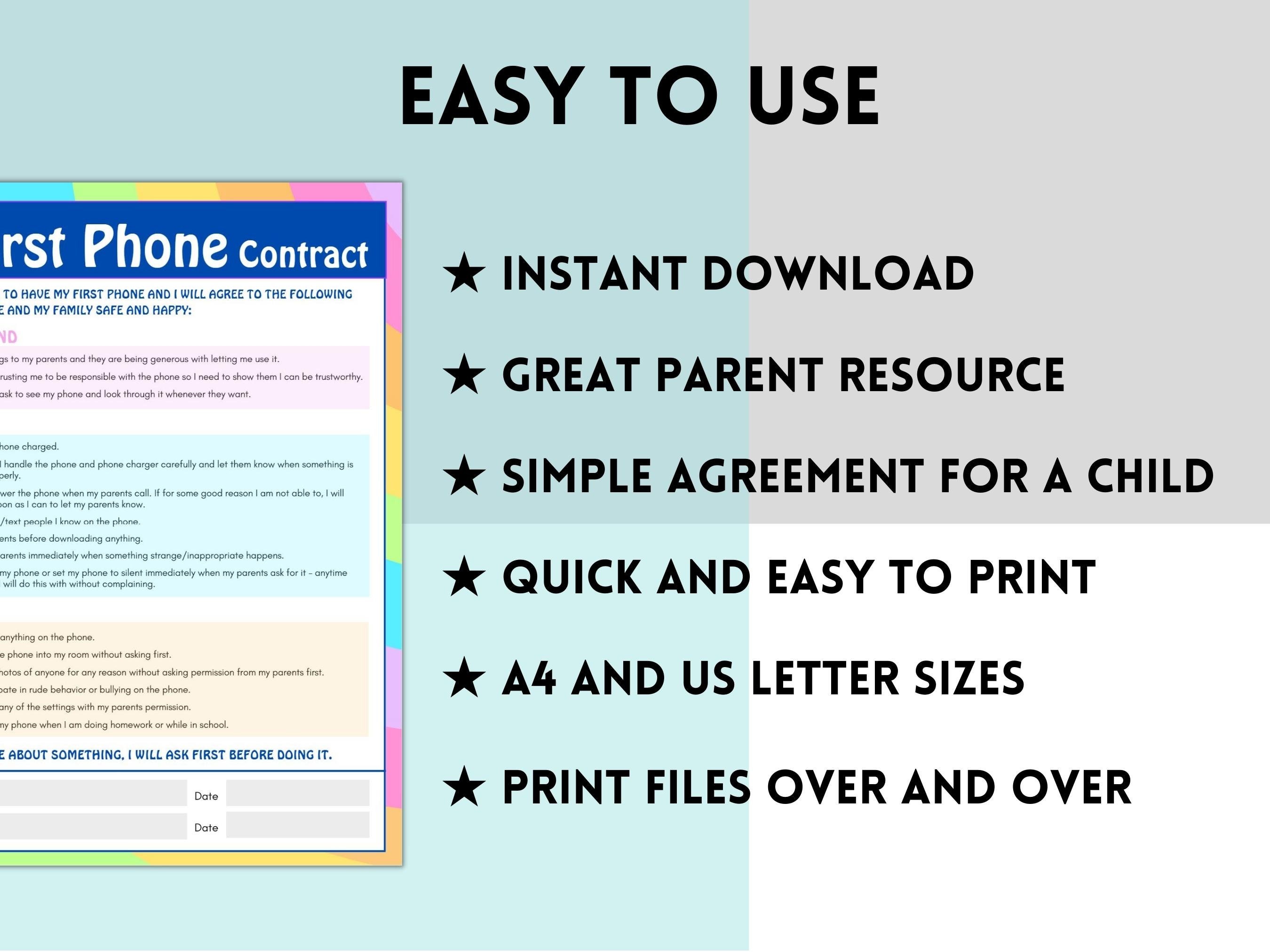 Cell Phone Contract for Child, Cell Phone Agreement, Phone Contract for ...