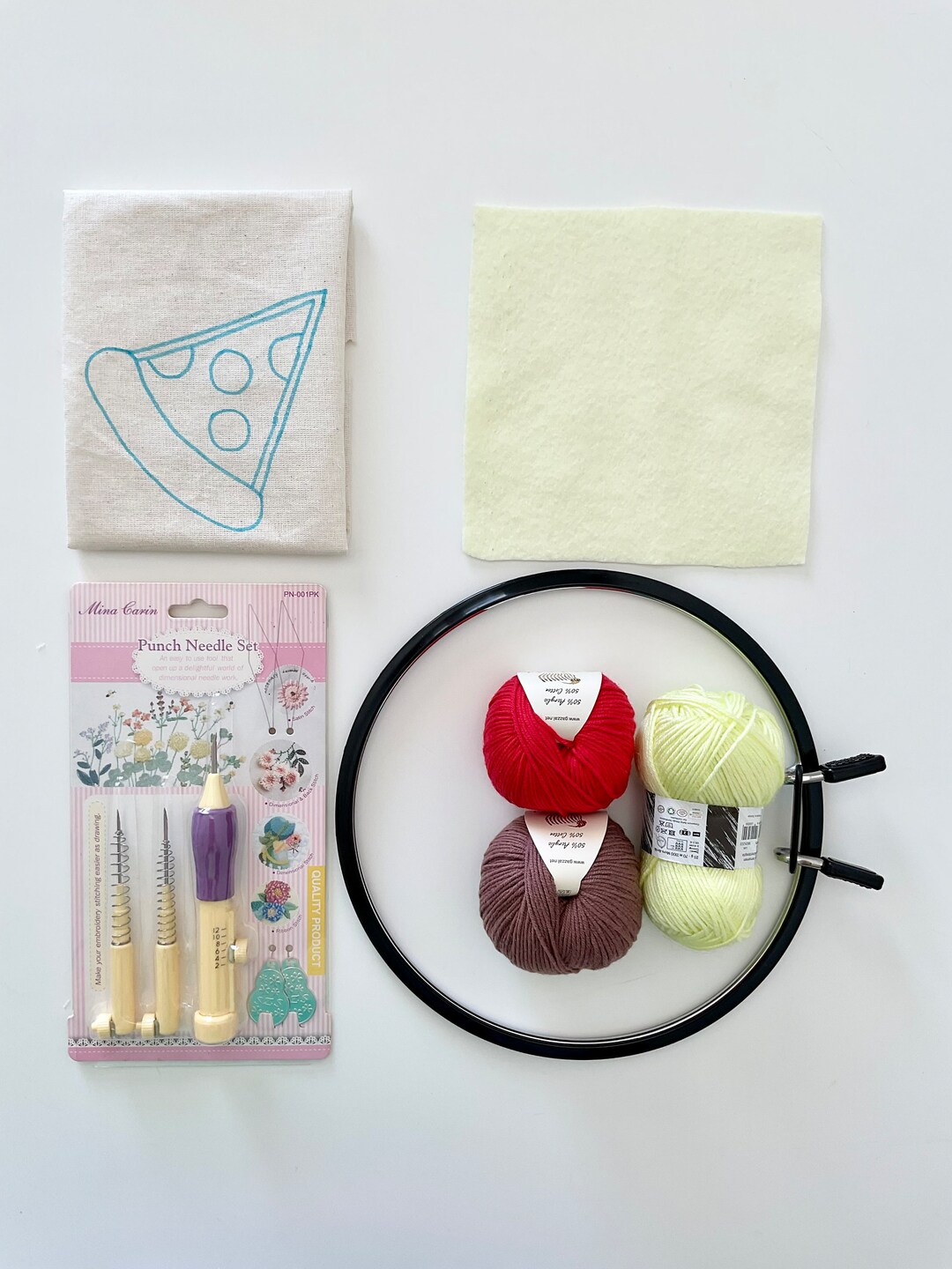 Pizza Punch Needle Beginner Kit, Gift for Christmas, Cotton Yarn, Hoop ...