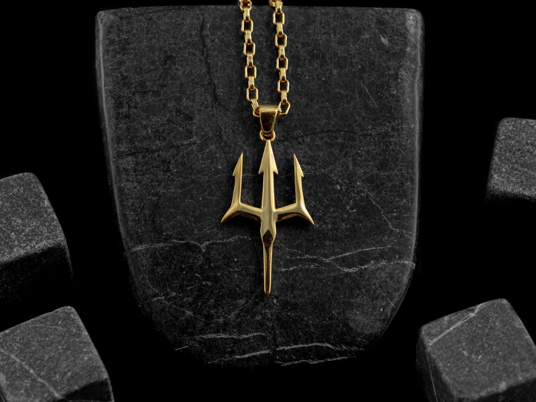 Solid Gold Trident of Poseidon Solid Gold Charm Necklace for Men ...