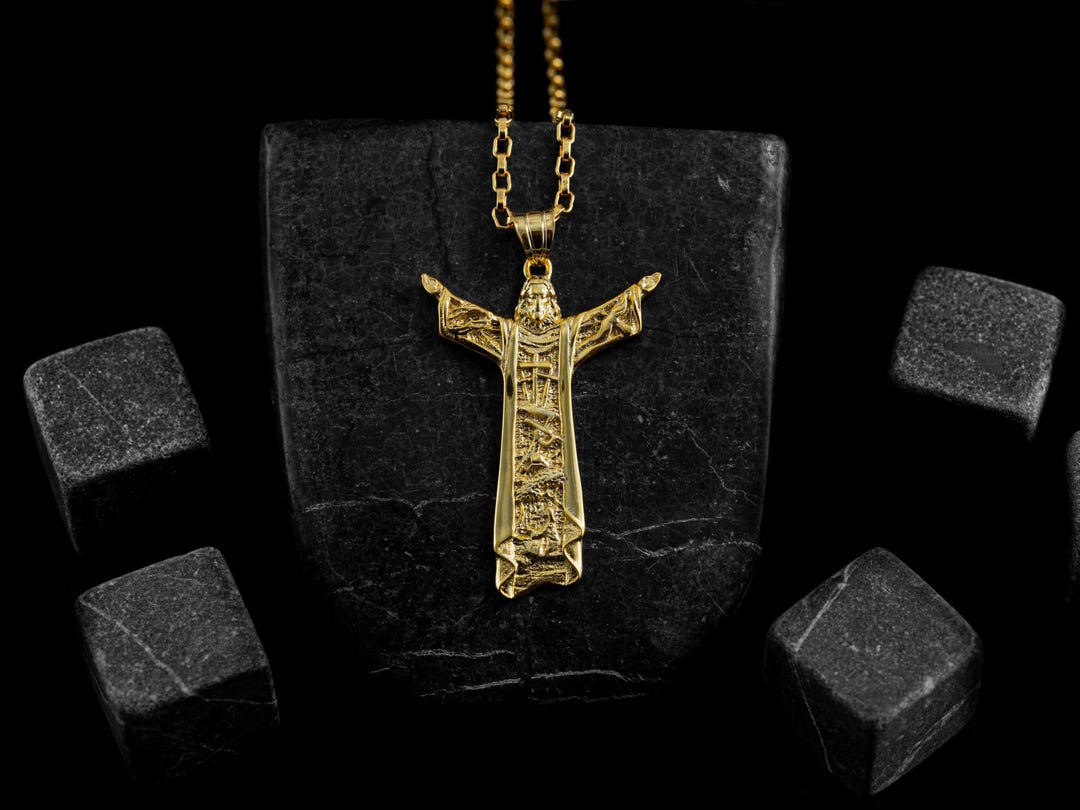 8K Solid Gold Jesus Cross Men Necklace, Ascension of Jesus Faith Gold ...