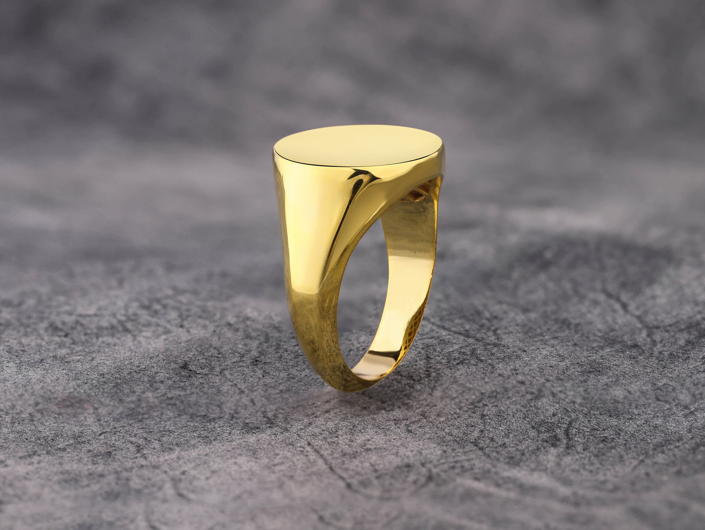 Large Round Mens Signet Ring in 18K Gold, Plain Signet Ring for Men in ...