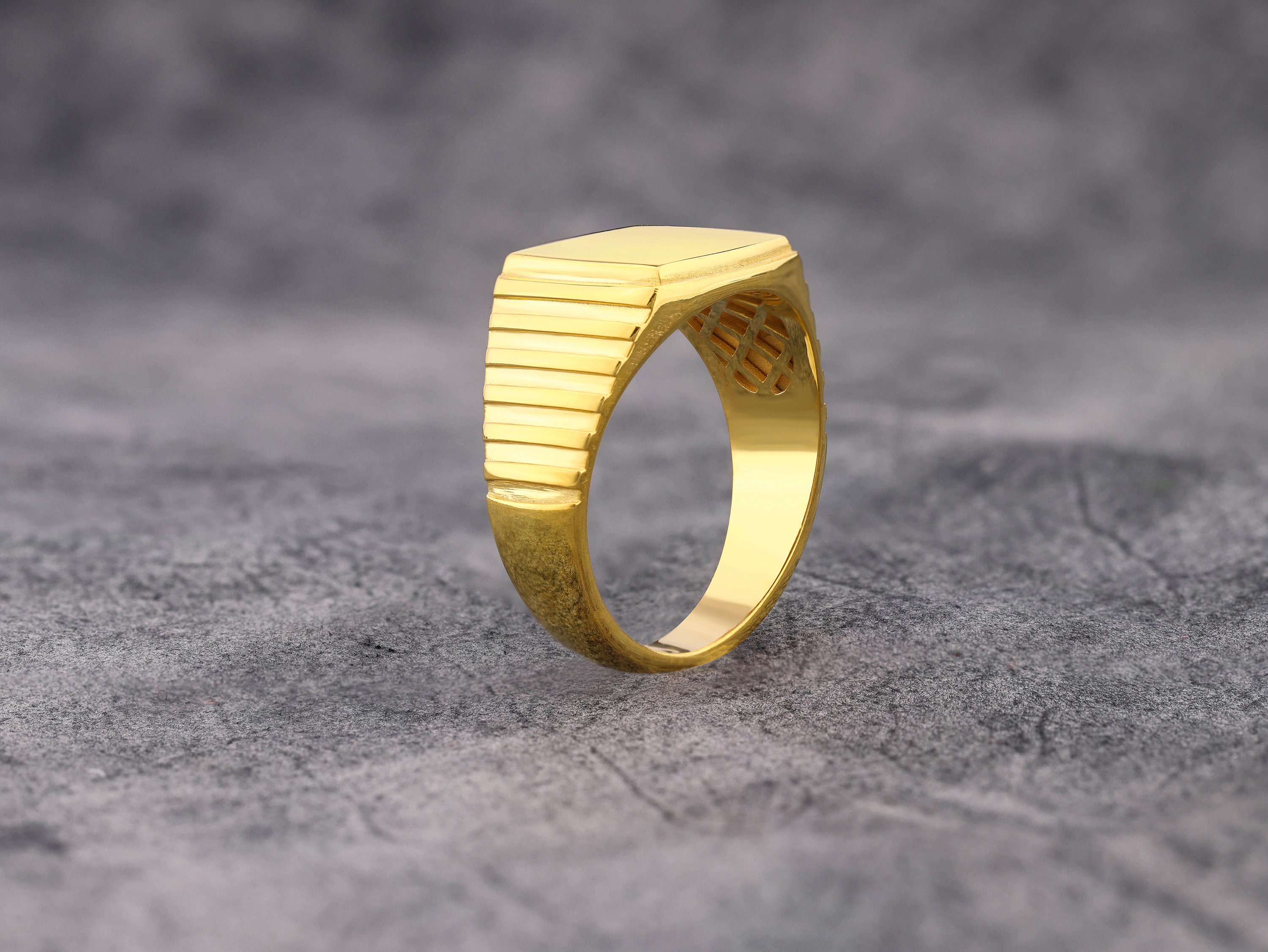 14K Gold Square Signet Ring for Men, Plain Mens Wedding Band Ring in ...
