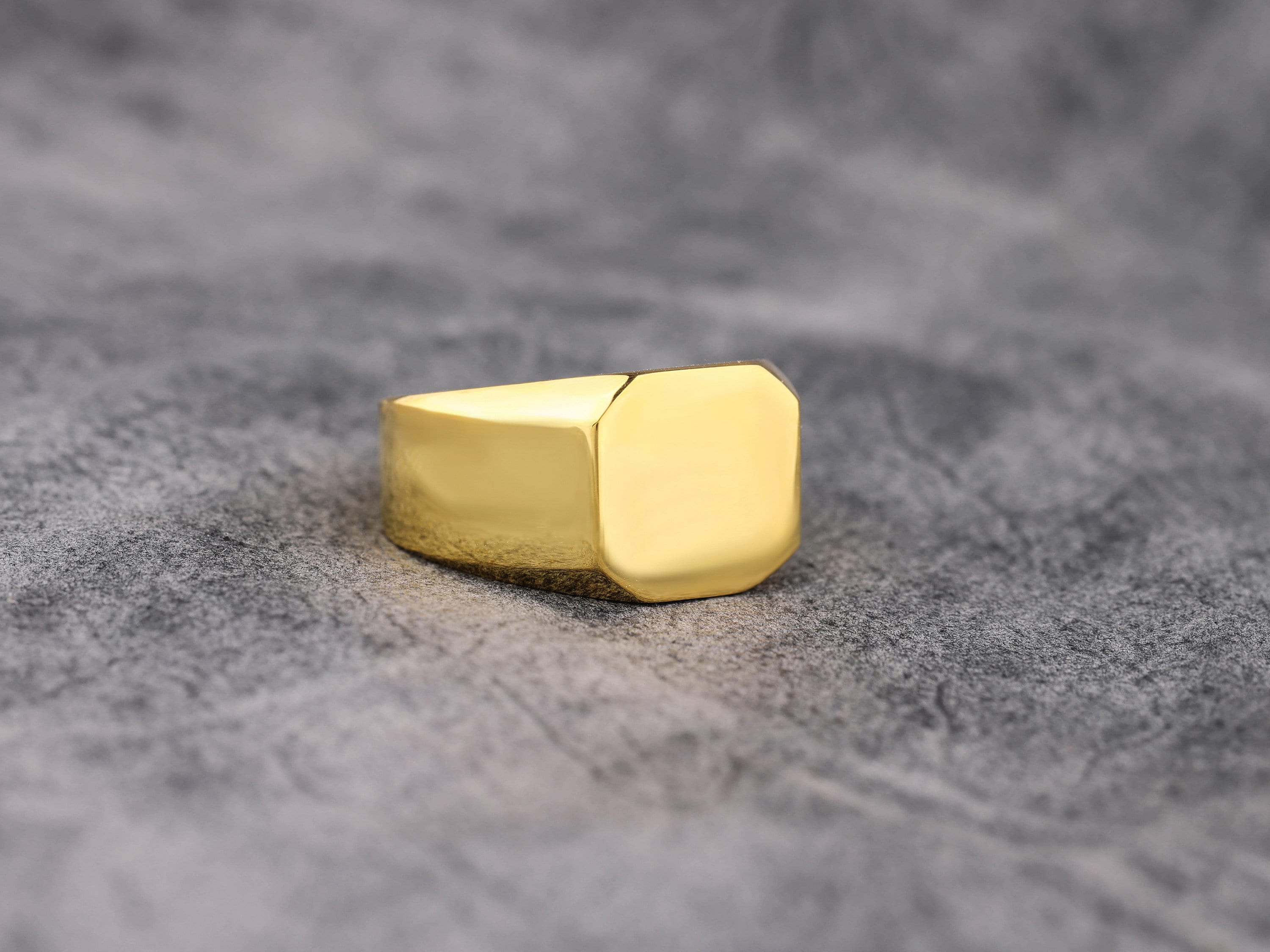 Plain Flat Signet Ring for Men in 14K Gold, Modern Mens Signet Ring in 18K Gold or 10K Gold ...