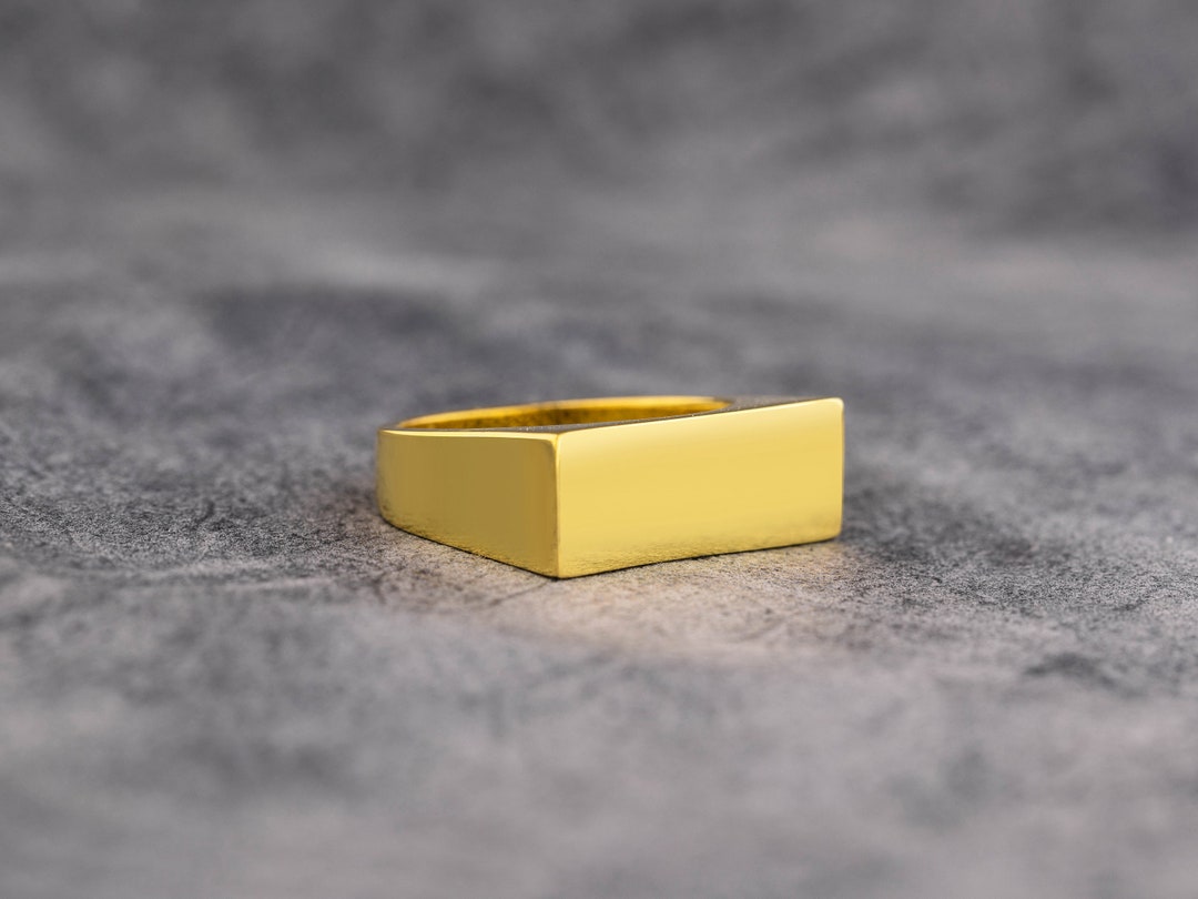 Rectangle Flat Mens Signet Ring in 14K Gold, Plain Mens Signet Ring in ...