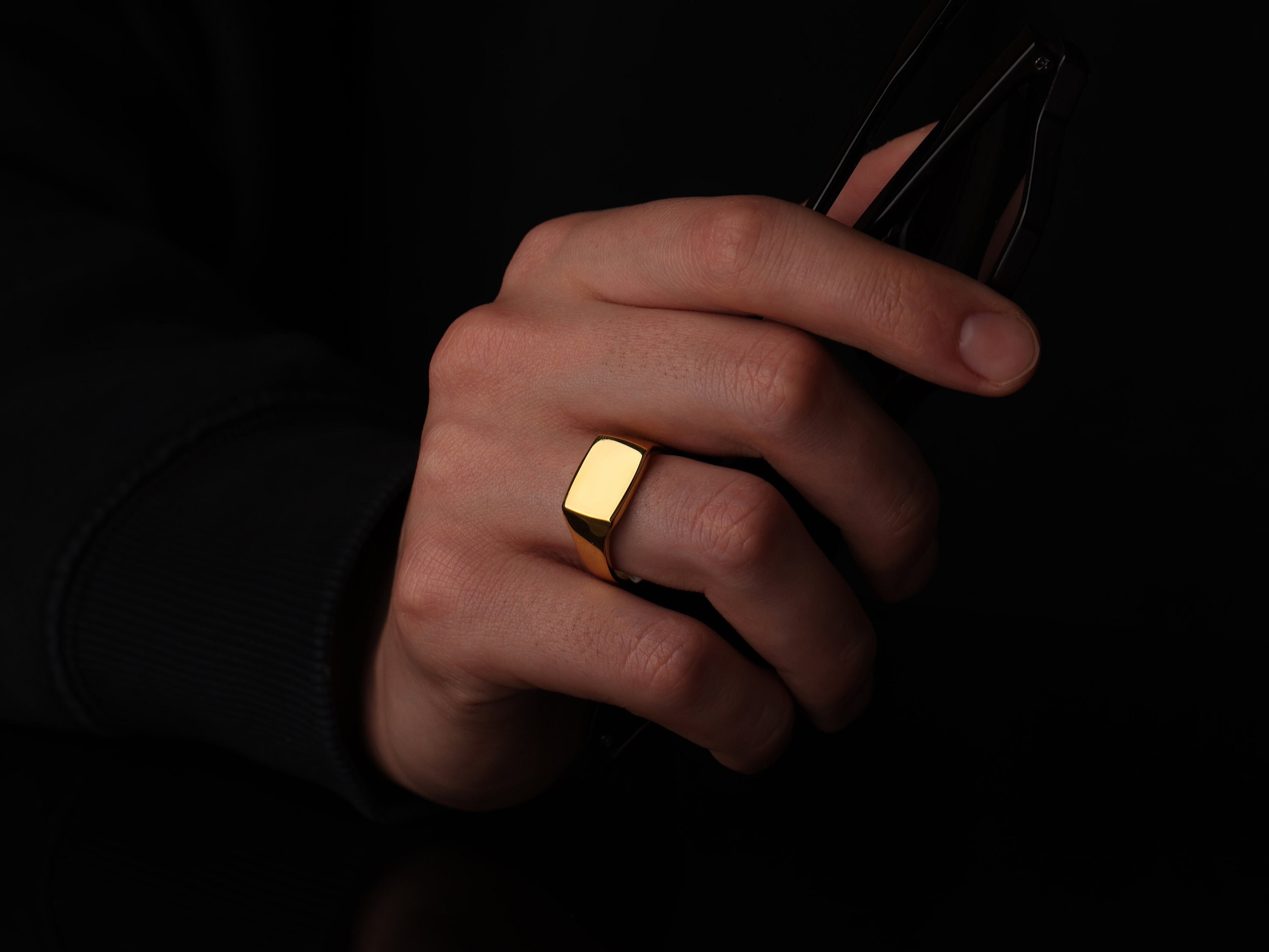 Plain Mens Pinky Signet Ring in Real Gold, 14K Gold Unique Signet Ring ...