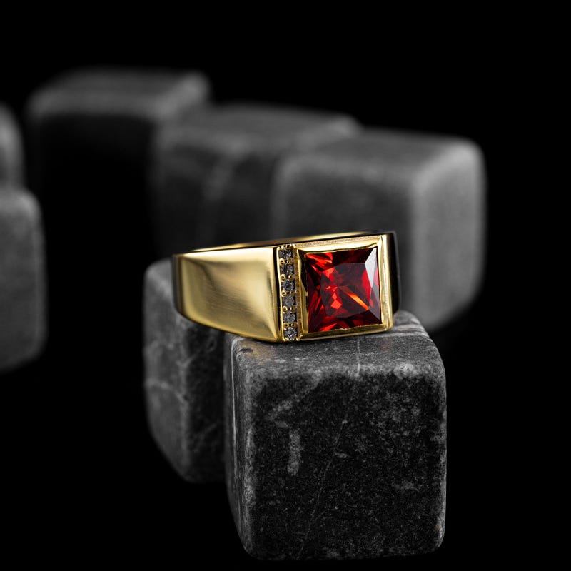 Mens Gold Ring Red Stone - Etsy