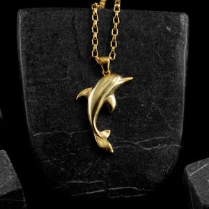 Golden Dolphin Pendant 14k Solid Gold Necklace, Ocean Fish Necklace in ...