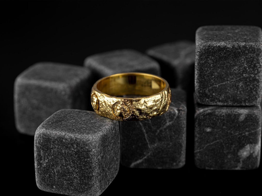 Greek Sculpture Inspired 14K Gold Band Ring for Mens, Ancient Greek Art ...