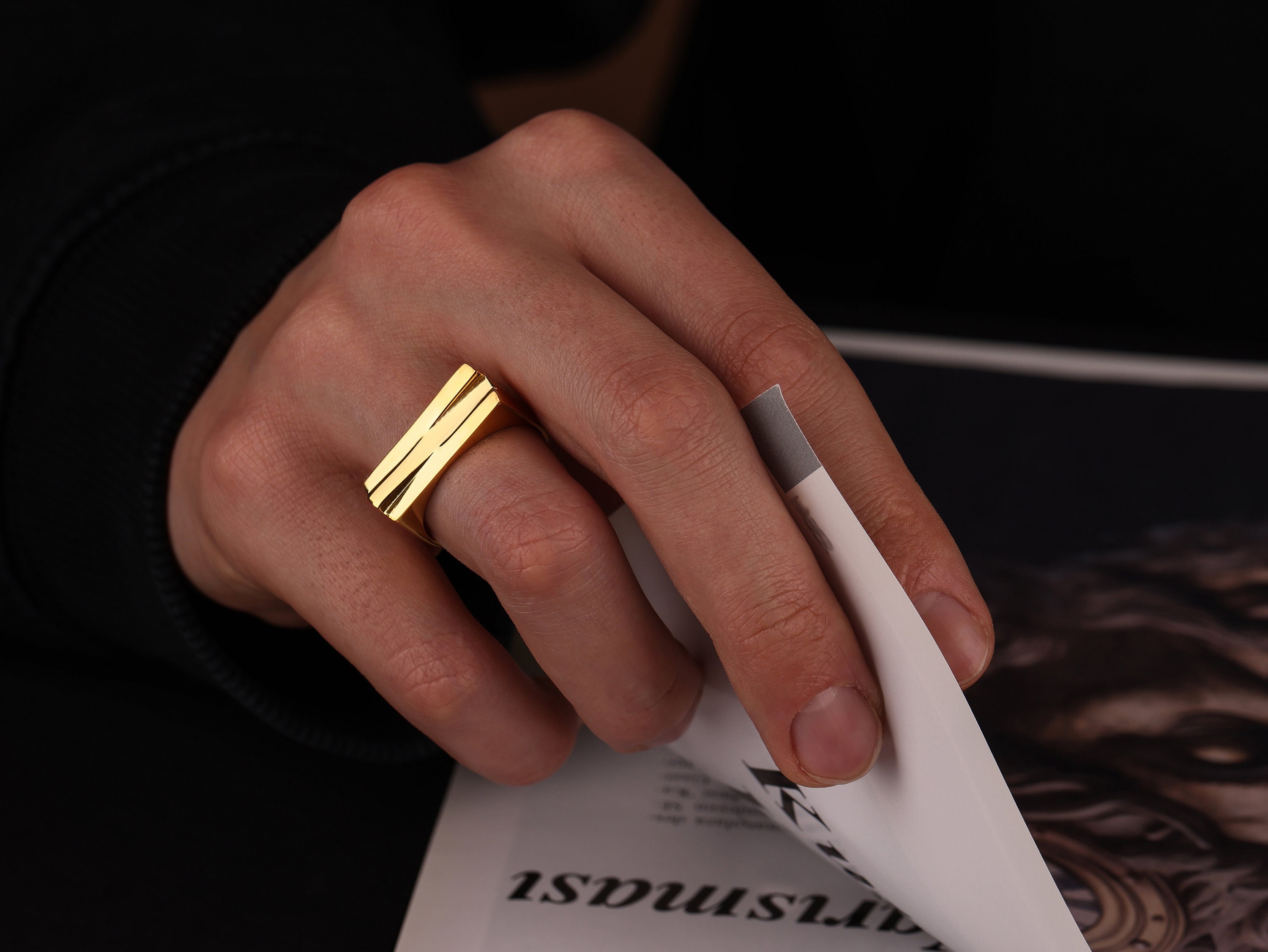 Unique Signet Ring for Men in 14K Gold Extraordinary Mens - Etsy