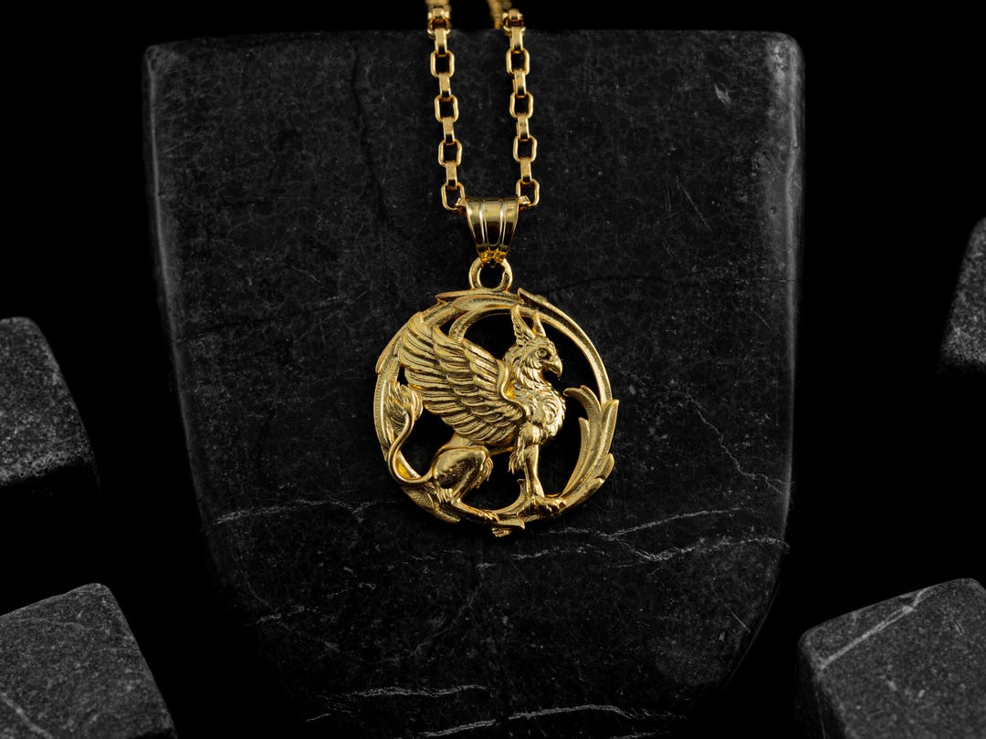 Handmade 14K Gold Griffin Necklace for Men, Gryphon Medallion Legendary ...