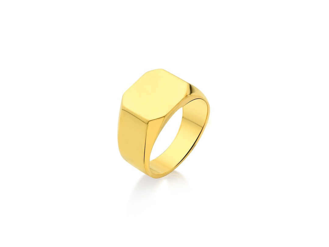 Plain Flat Signet Ring for Men in 14K Gold, Modern Mens Signet Ring in ...