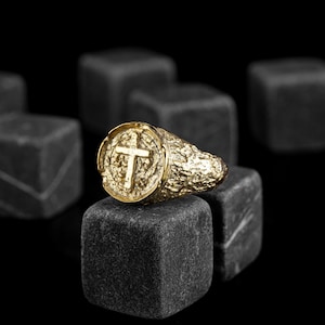 Antique Style Unique Crucifix Symbol Signet Gold Ring, Christian Pinky ...