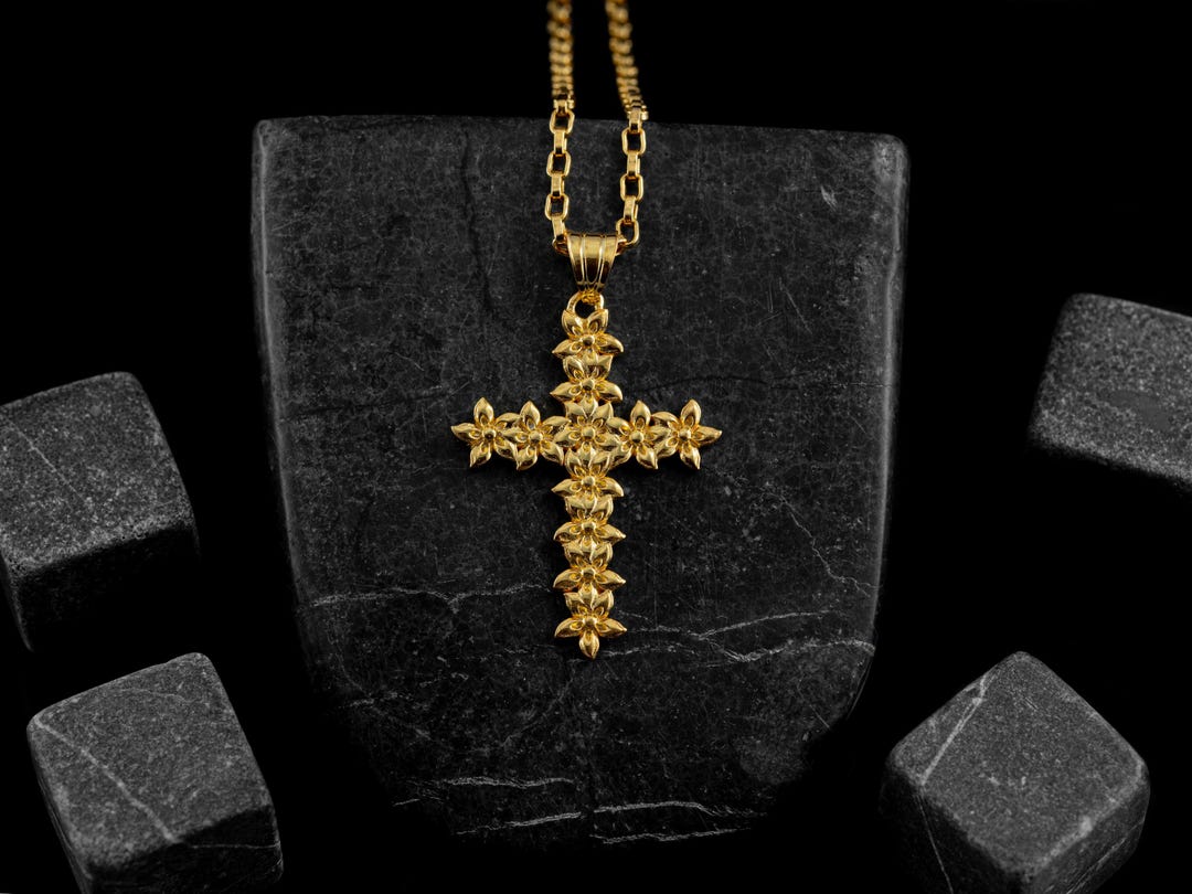 Gold Vintage Rose Inside Cross Faith Necklace for Men and Women ...
