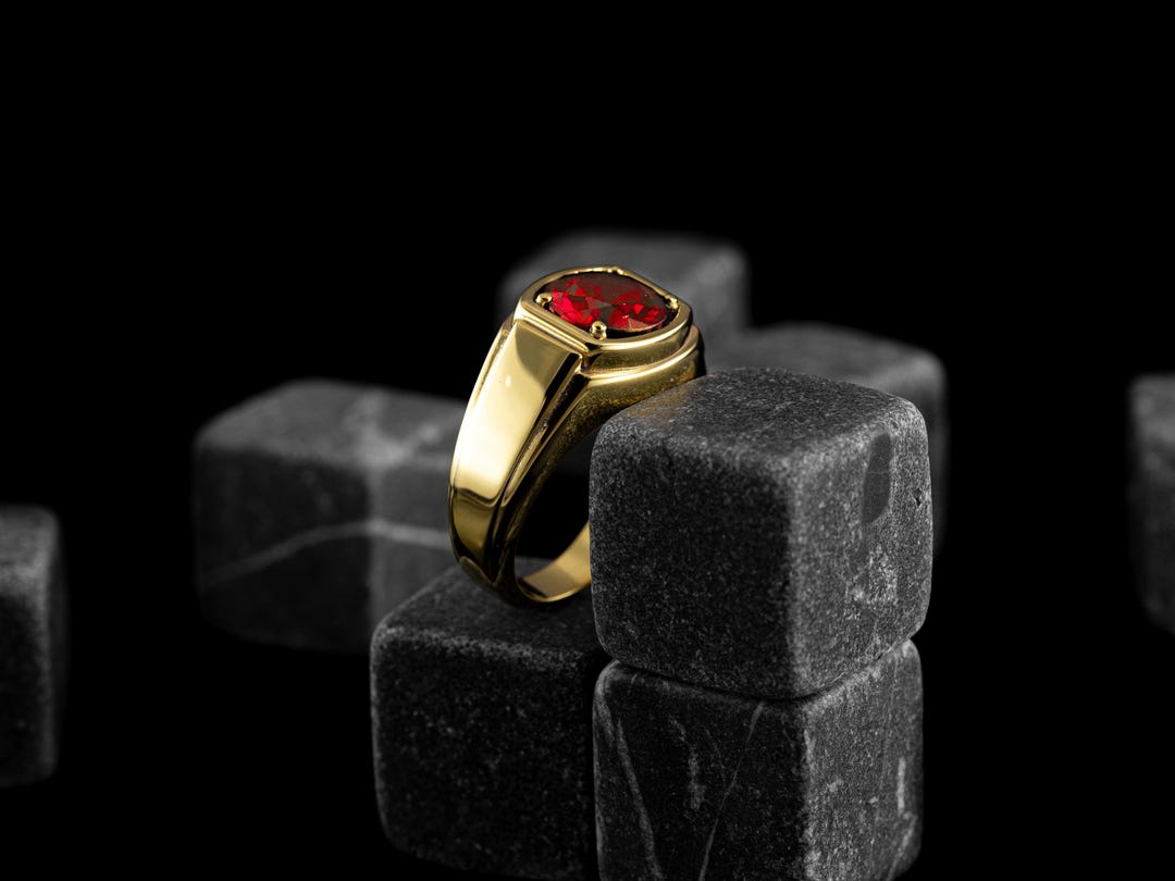 14K Gold Men Unique Ring With Red Ruby Stome, Handmade Gold Man Ring ...