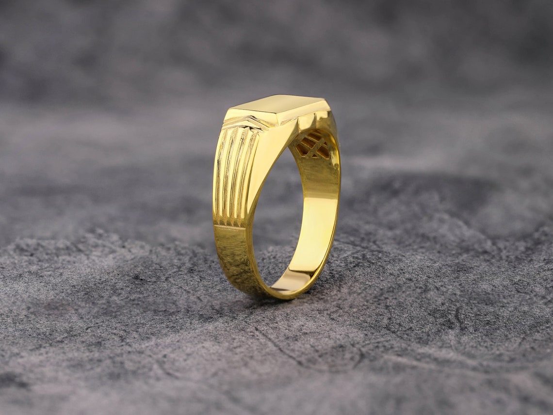 Unique Mens Pinky Signet Ring in 14K Gold, Rectangle 18K Gold Pinky ...