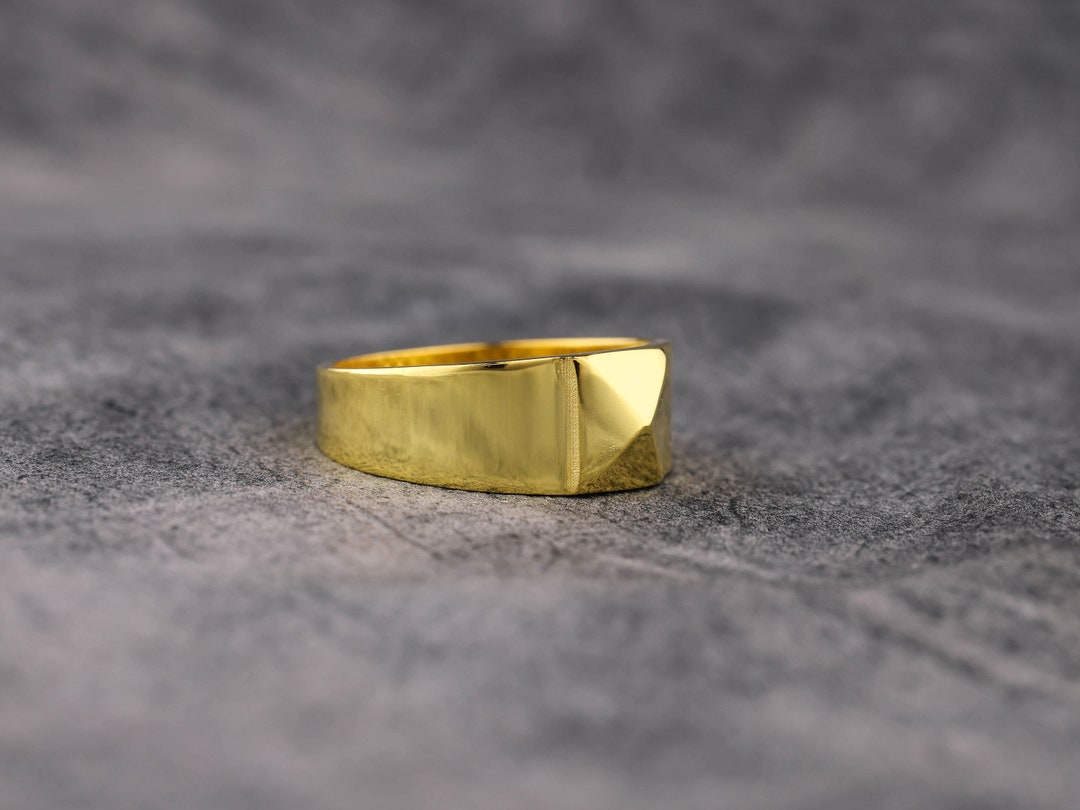 Unique Mens Pinky Signet Ring in 14K Gold, Rectangle 18K Gold Pinky ...