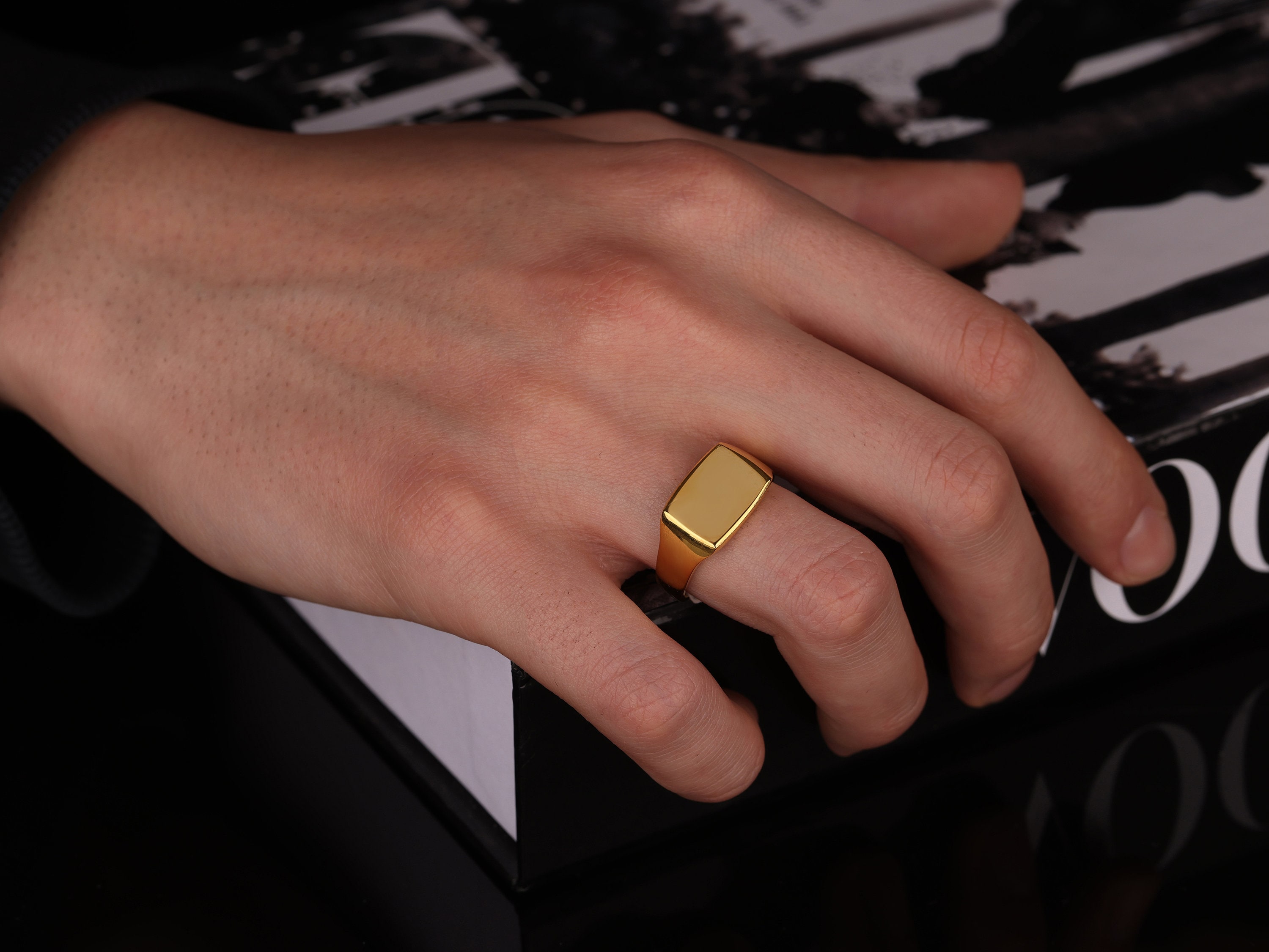 Plain Mens Pinky Signet Ring in Real Gold, 14K Gold Unique Signet Ring ...