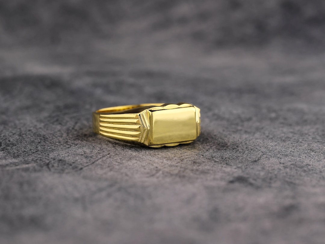 Unique Mens Pinky Signet Ring in 14K Gold, Rectangle 18K Gold Pinky ...